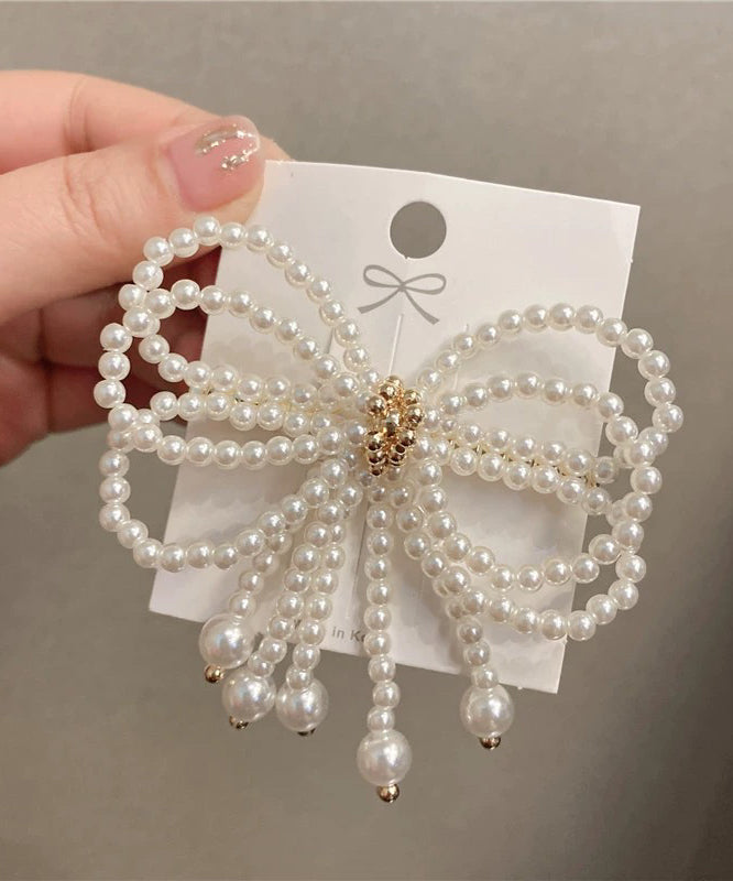 Modern White Crystal Pearl Bow Hairpin QQ063 – Furdela